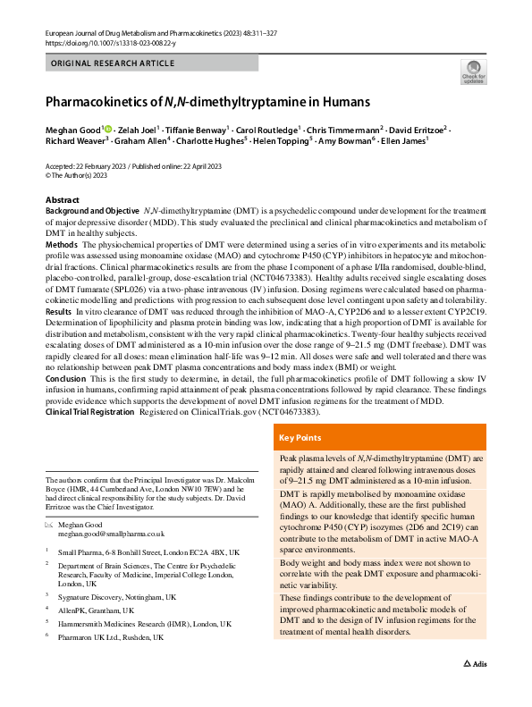 (PDF) Pharmacokinetics of N,N-dimethyltryptamine in Humans