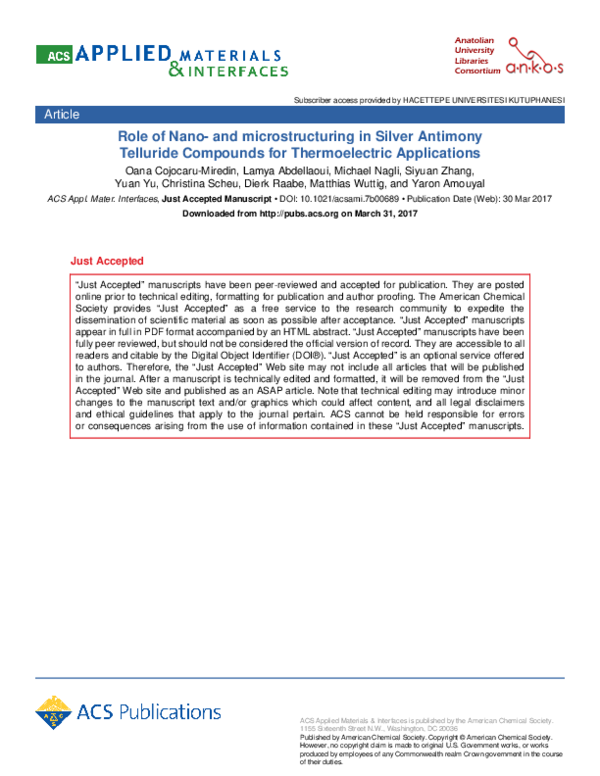 (PDF) Role of Nanostructuring and Microstructuring in Silver Antimony Telluride Compounds for ...