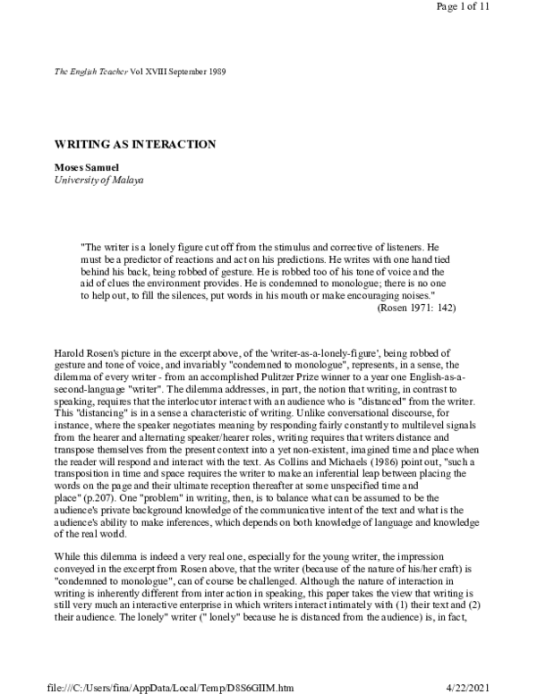 (PDF) Writing as Interaction