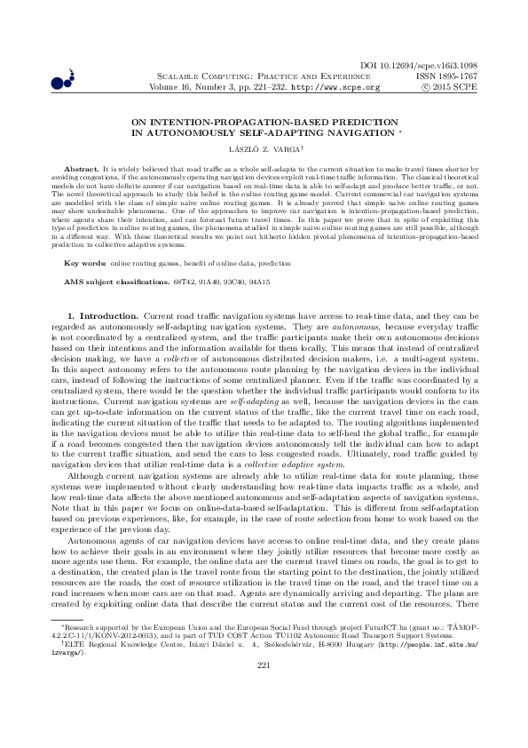Pdf On Intention Propagation Based Prediction In Autonomously Self Adapting Navigation
