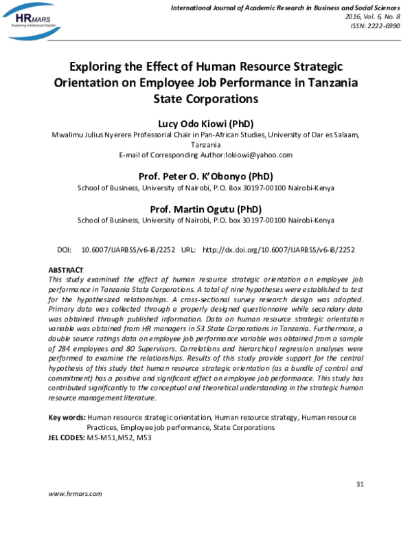 (PDF) Exploring the Effect of Human Resource Strategic Orientation on ...