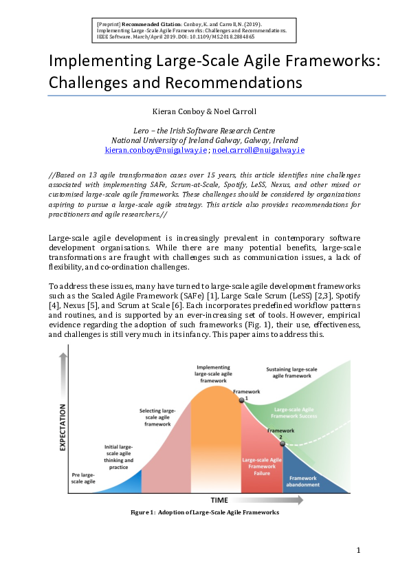 Pdf Implementing Large Scale Agile Frameworks Challenges And