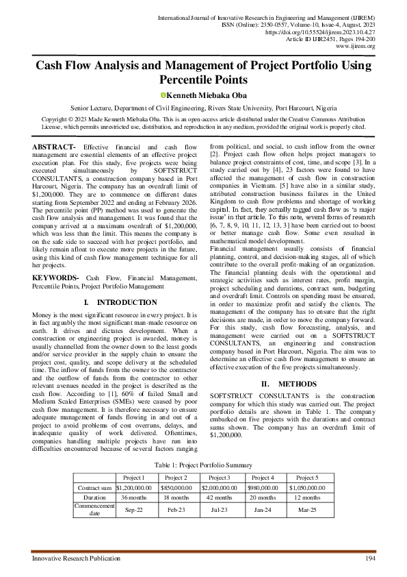 (PDF) Cash Flow Analysis and Management of Project Portfolio Using ...