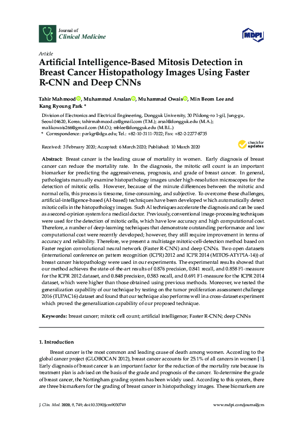 Pdf Artificial Intelligence Based Mitosis Detection In Breast Cancer
