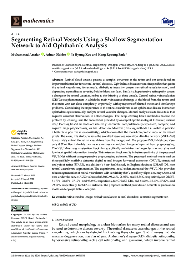 Pdf Segmenting Retinal Vessels Using A Shallow Segmentation Network To Aid Ophthalmic Analysis