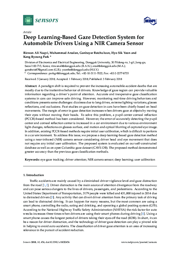 (PDF) Deep Learning-Based Gaze Detection System for Automobile Drivers Using a NIR Camera Sensor