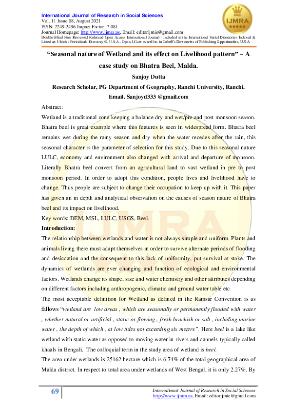 (PDF) “Seasonal nature of Wetland and its effect on Livelihood pattern ...
