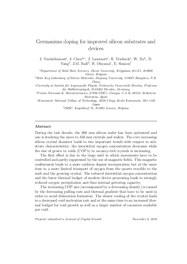 (PDF) Germanium doping for improved silicon substrates and devices