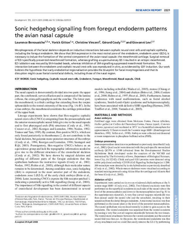(PDF) Sonic hedgehog signalling from foregut endoderm patterns the ...
