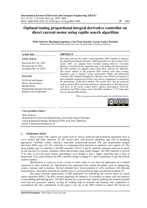 (PDF) Optimal tuning proportional integral derivative controller on direct current motor using ...
