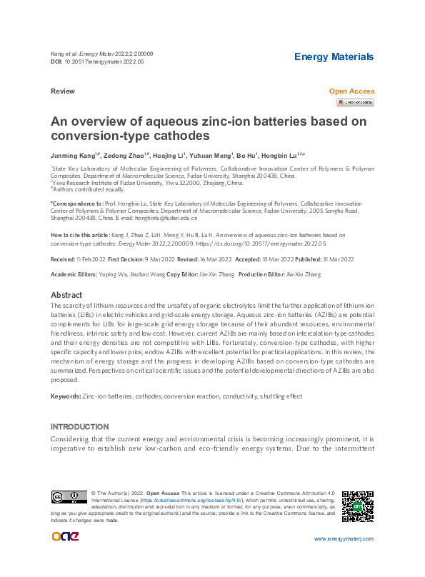 (PDF) An overview of aqueous zinc-ion batteries based on conversion ...