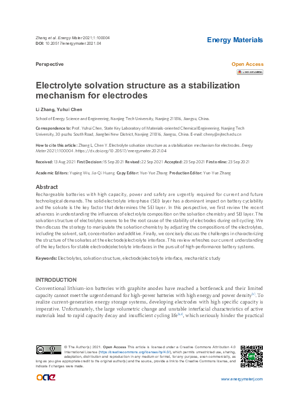 (PDF) Electrolyte solvation structure as a stabilization mechanism for ...