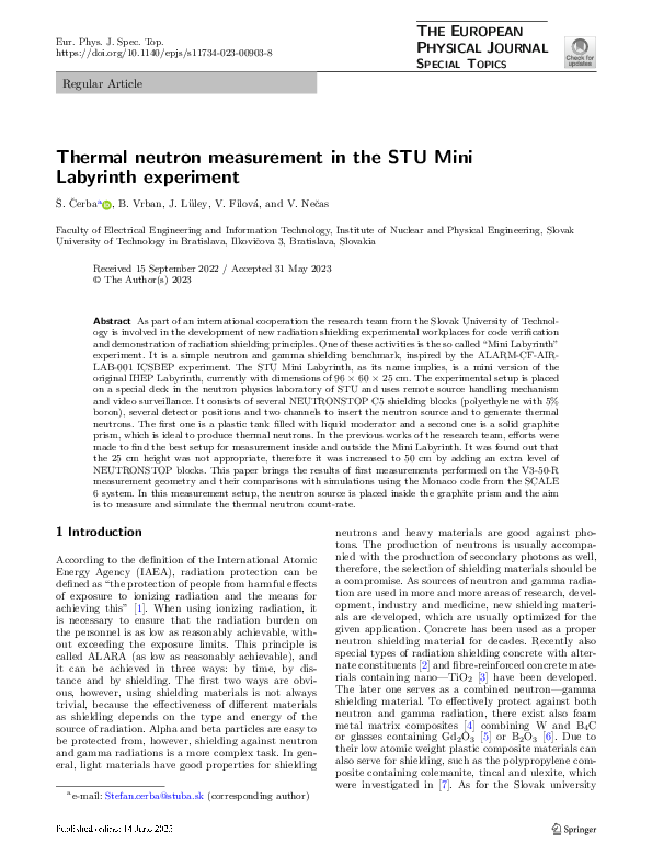 (PDF) Thermal neutron measurement in the STU Mini Labyrinth experiment