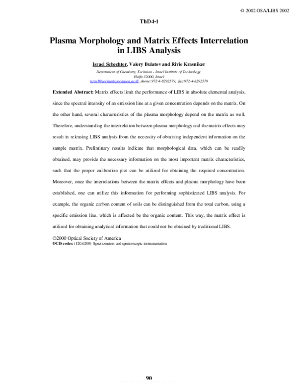(PDF) Plasma morphology and matrix effects interrelation in LIBS ...