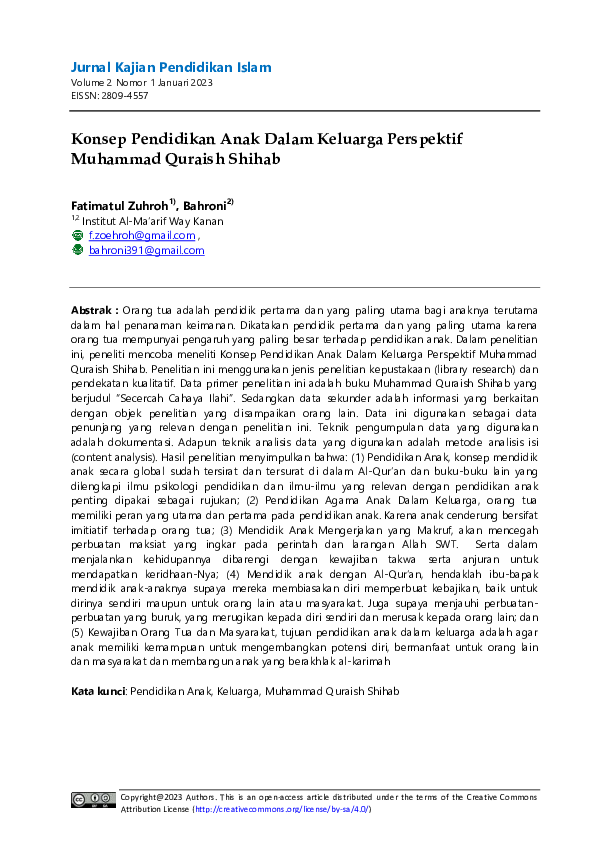 (PDF) Konsep Pendidikan Anak Dalam Keluarga Perspektif Muhammad Quraish Shihab