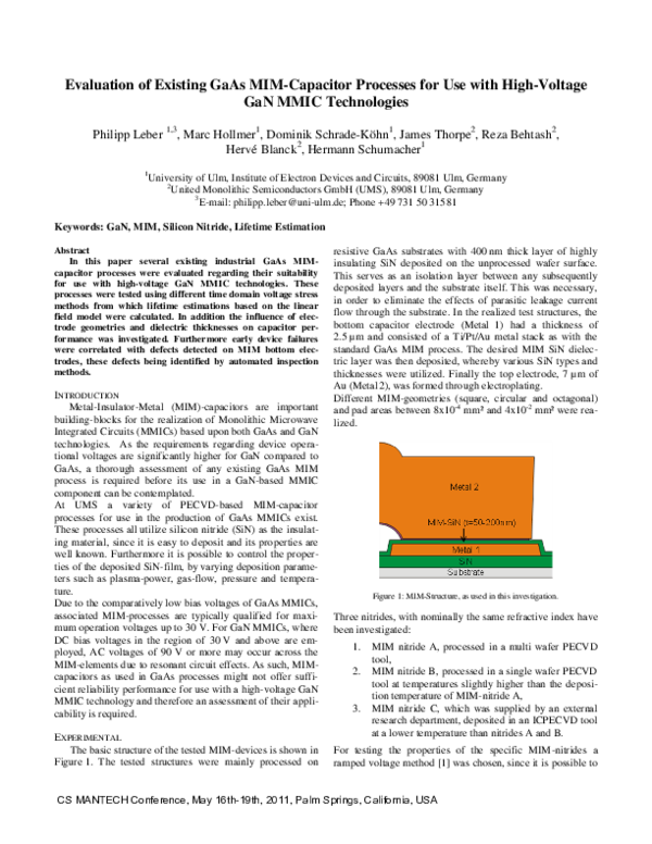 (PDF) Evaluation of Existing GaAs MIM-Capacitor Processes for Use with ...