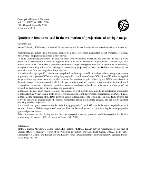 (PDF) Quadratic functions used in the estimation of projections of antique maps
