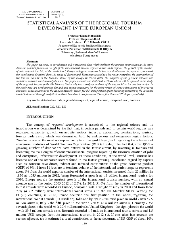 (PDF) Statistical Analysis of the Regional Tourism Development in the ...