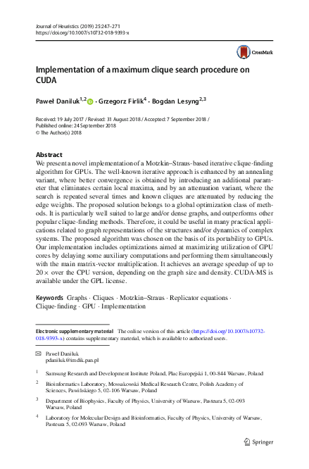 (PDF) Implementation of a maximum clique search procedure on CUDA