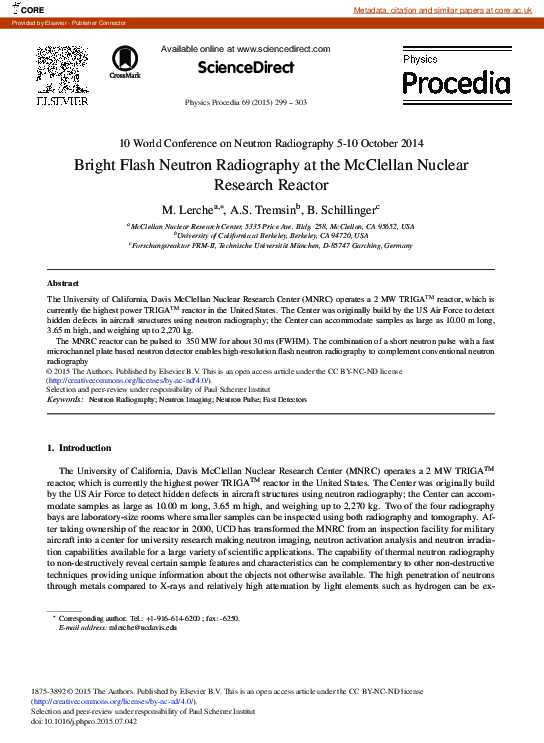(PDF) Bright Flash Neutron Radiography at the McClellan Nuclear ...