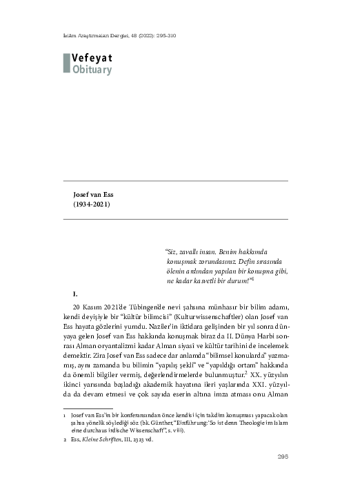 (PDF) Josef van Ess (1934-2021)