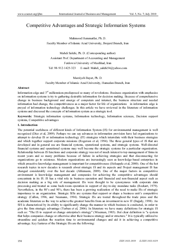 (PDF) Competitive Advantages and Strategic Information Systems