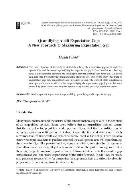 (PDF) Quantifying Audit Expectation Gap: A New approach to Measuring ...