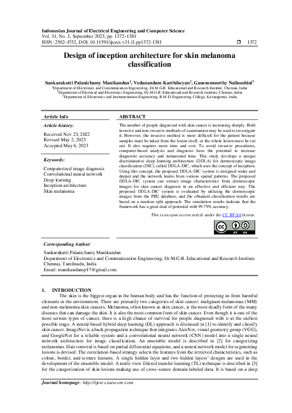 (PDF) Design of inception architecture for skin melanoma classification