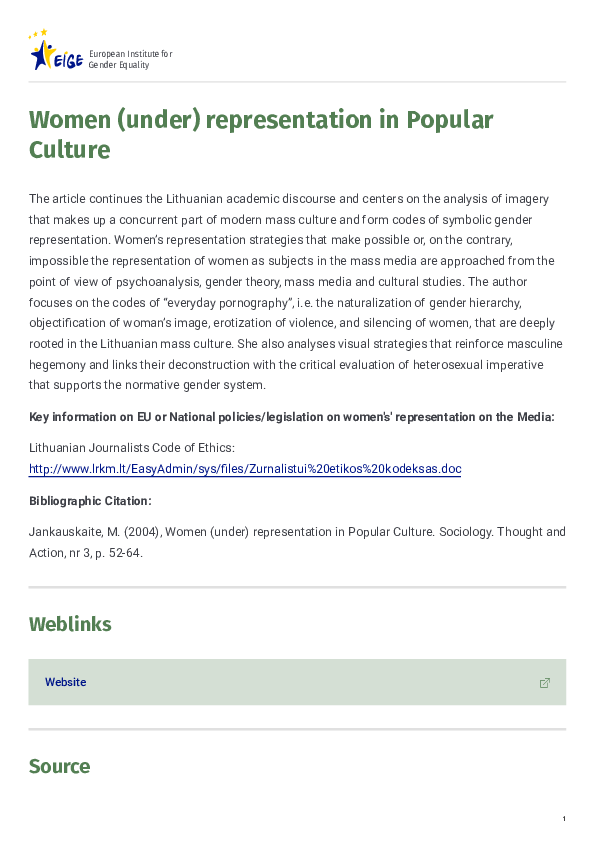 (PDF) Women (Under) Representation in Popular Culture