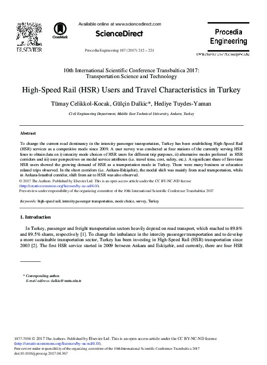 (PDF) High-Speed Rail (HSR) Users and Travel Characteristics in Turkey
