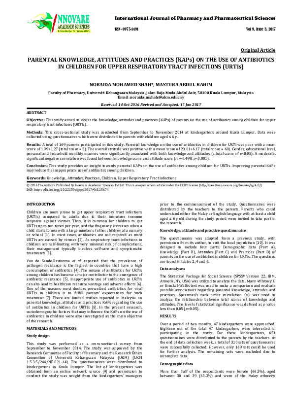 (PDF) PARENTAL KNOWLEDGE, ATTITUDES AND PRACTICES (KAPs) ON THE USE OF ...