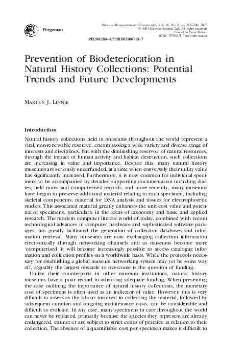(PDF) Prevention of Biodeterioration in Natural History Collections ...