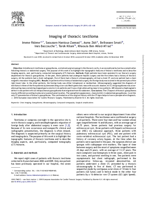 (PDF) Imaging of thoracic textiloma