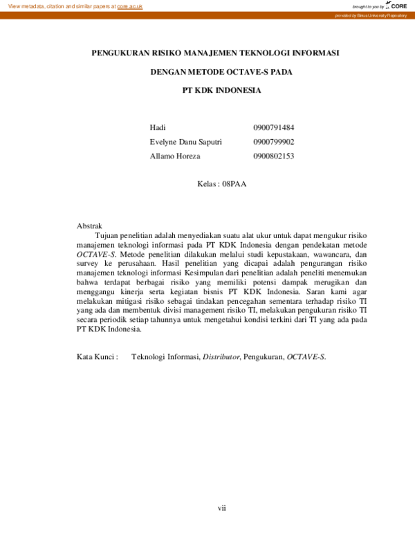 (PDF) Pengukuran Risiko Manajemen Teknologi Informasi Dengan Metode ...