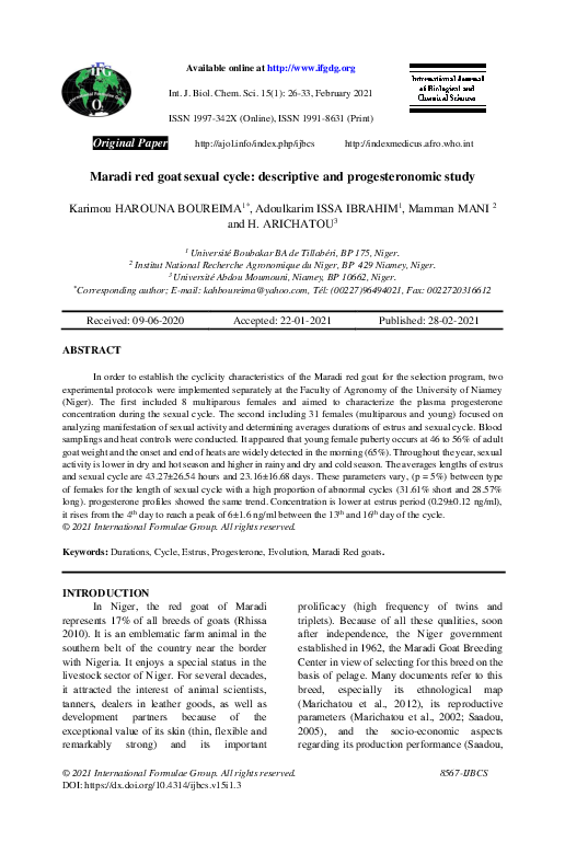 (PDF) Maradi red goat sexual cycle: descriptive and progesteronomic study