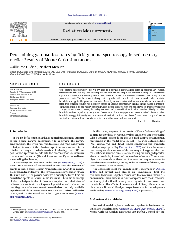 (PDF) Determining gamma dose rates by field gamma spectroscopy in ...