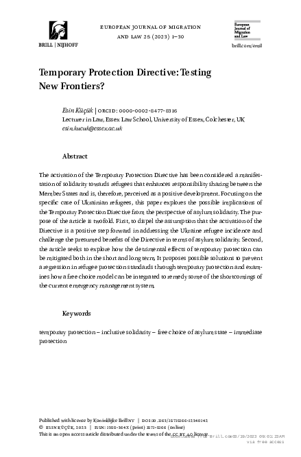 (PDF) Temporary Protection Directive: Testing New Frontiers?
