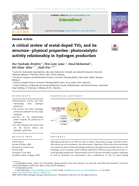 Pdf A Critical Review Of Metal Doped Tio2 And Its Structure Physical Properties Photocatalytic