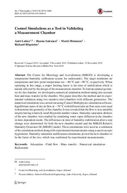 (PDF) Comsol Simulations as a Tool in Validating a Measurement Chamber