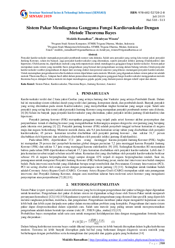 (PDF) Sistem Pakar Mendiagnosa Gangguna Fungsi Kardiovaskular Dengan Metode Theorema Bayes