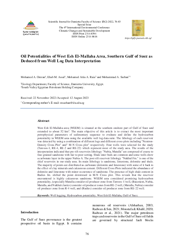 (PDF) Oil potentialities of West Esh El-Mallaha area, southern Gulf of ...
