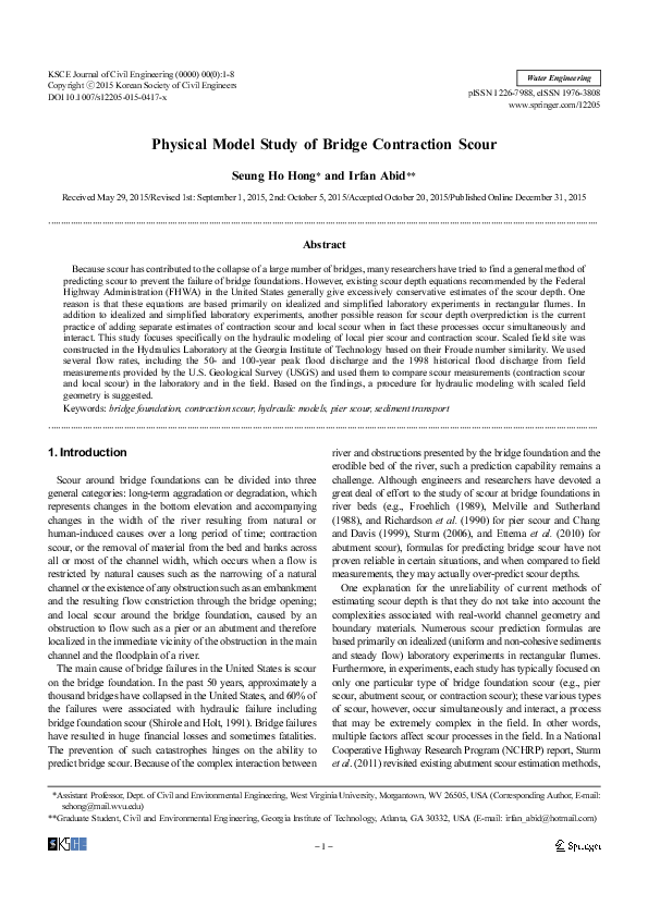 (PDF) Physical model study of bridge contraction scour