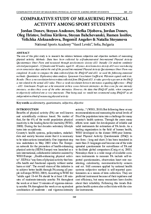 (PDF) Comparative Study of Measuring Physical Activity Among Sport ...