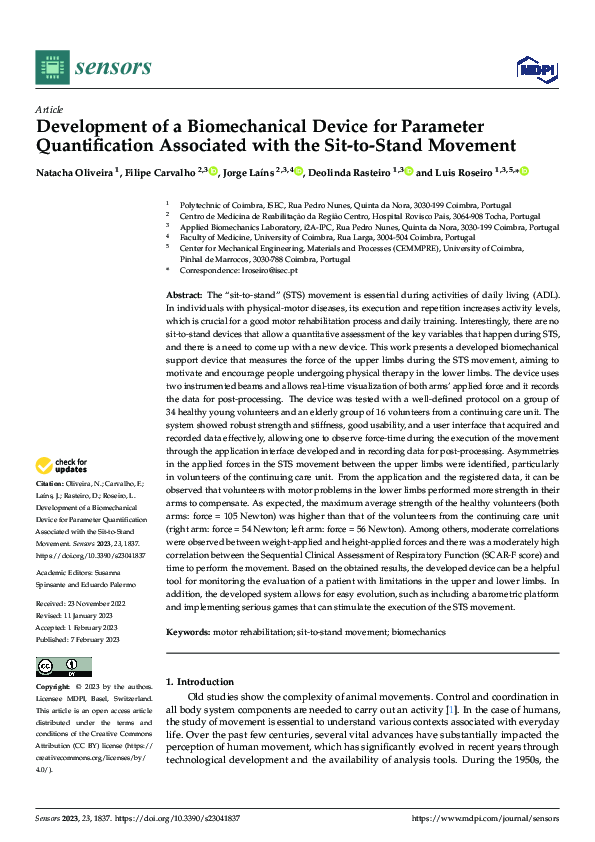 (PDF) Development of a Biomechanical Device for Parameter Quantification Associated with the Sit ...