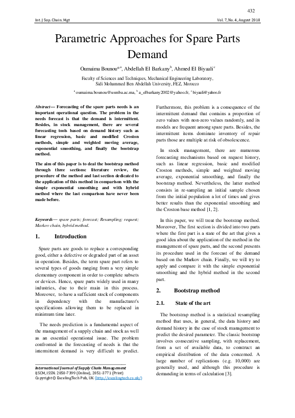 (PDF) Parametric Approaches for Spare Parts Demand