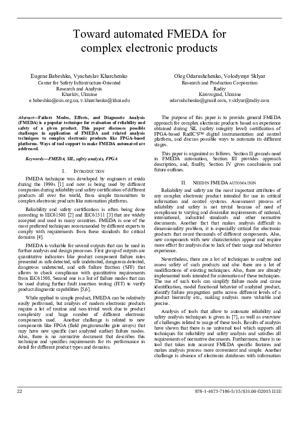 (PDF) Toward automated FMEDA for complex electronic products