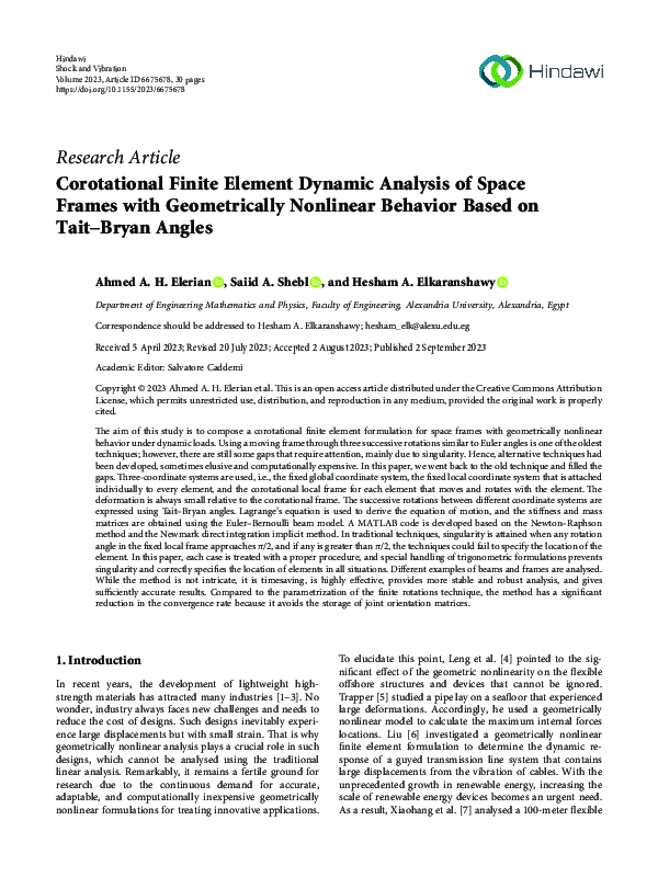 Pdf Corotational Response Sensitivity Analysis Of Space Frame Finite Elements Abbas Fadhil 4135