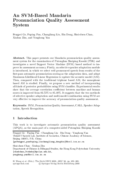 (PDF) An SVM-Based Mandarin Pronunciation Quality Assessment System | Shui Duen Chan - Academia.edu