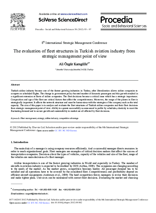 (PDF) The Evaluation of Fleet Structures in Turkish Aviation Industry ...