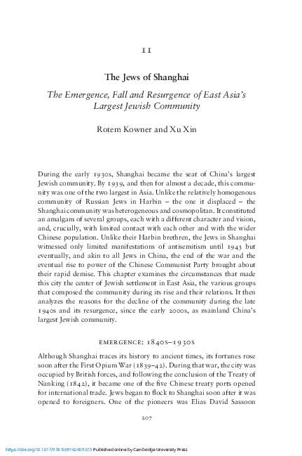 (PDF) The Jews of Shanghai: The Emergence, Fall and Resurgence of East ...